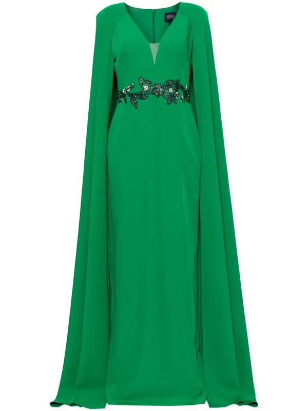 Marchesa Floral-appliqué Cape Gown