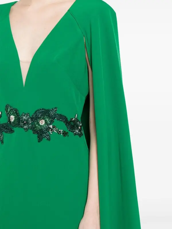 Marchesa Floral-appliqué Cape Gown