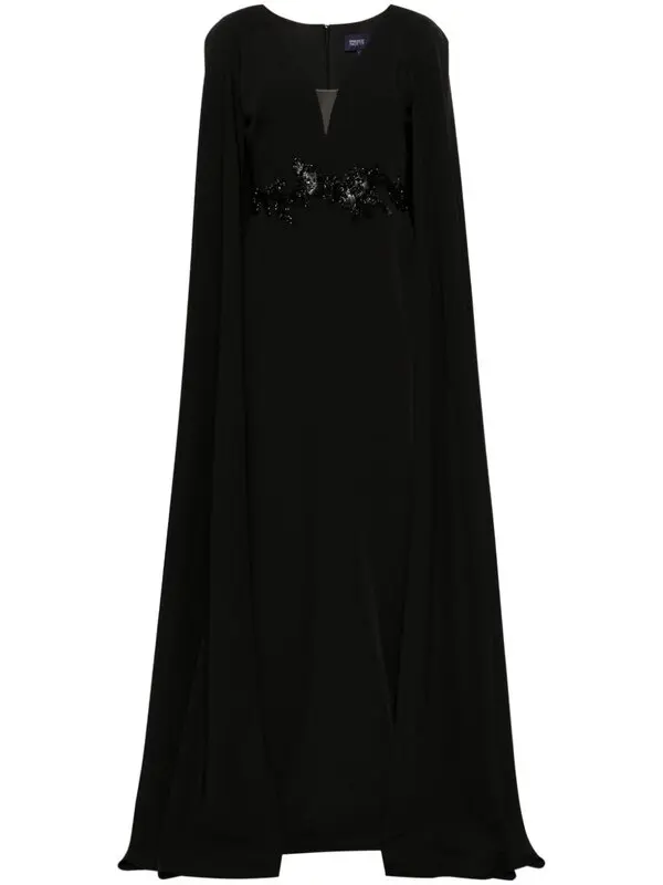 Marchesa Floral-appliqué Cape Gown