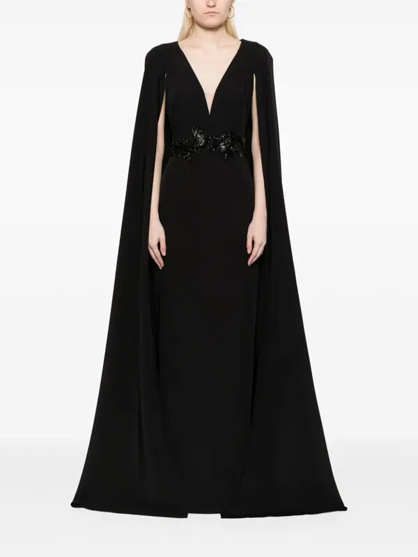 Marchesa Floral-appliqué Cape Gown