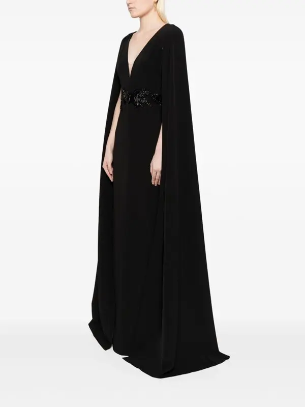 Marchesa Floral-appliqué Cape Gown