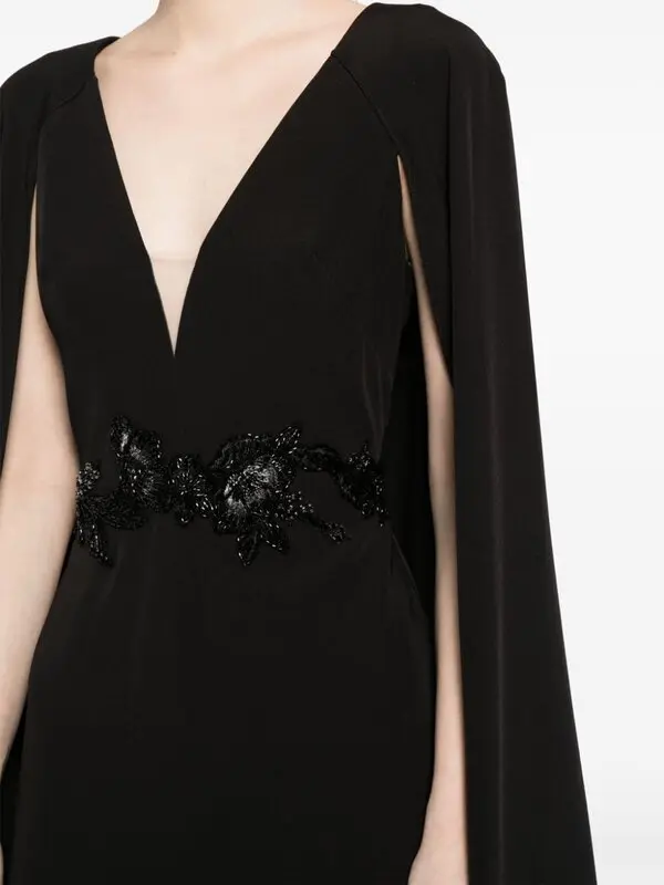 Marchesa Floral-appliqué Cape Gown