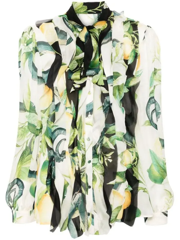 Roberto Cavalli Lemon-print Silk Shirt - Neutrals