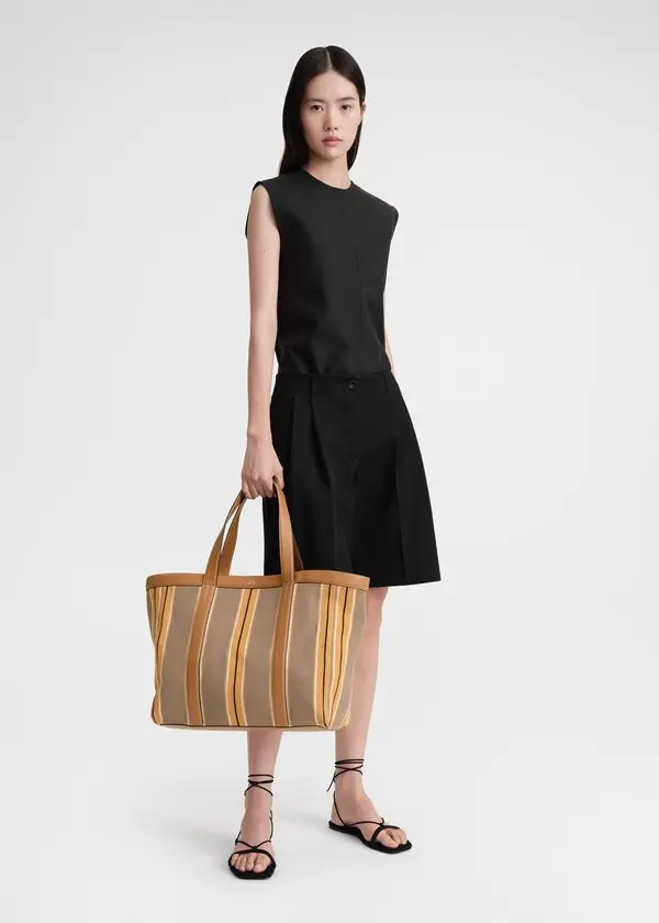 TOTEME Striped Canvas Tote Caramel/cornsilk
