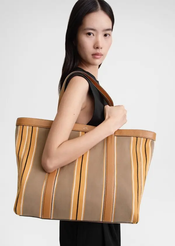 TOTEME Striped Canvas Tote Caramel/cornsilk