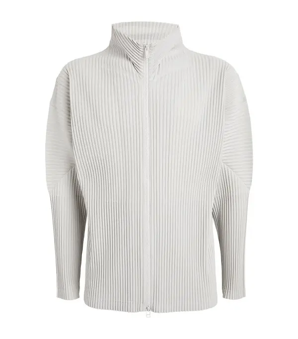 Issey Miyake Pleated Zip-up Cardigan - Grey