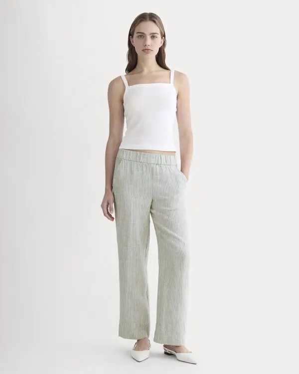Everlane Linen Easy Pant - Oil Green / White