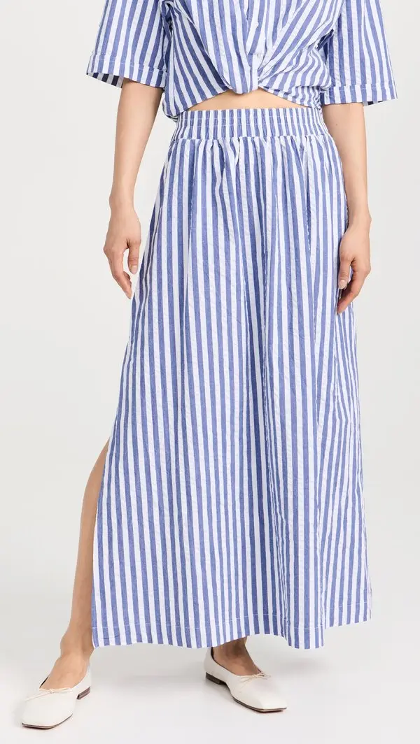 Stateside Puckered Stripe Double Slit Maxi Skirt