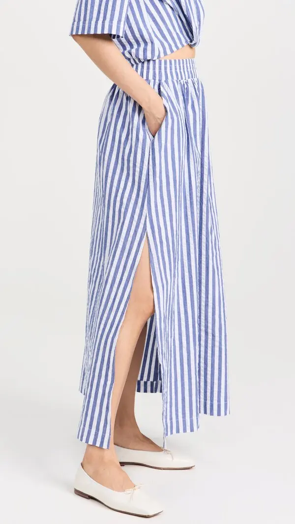 Stateside Puckered Stripe Double Slit Maxi Skirt