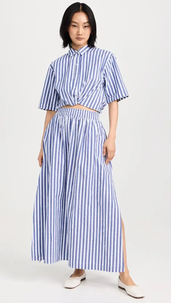 Stateside Puckered Stripe Double Slit Maxi Skirt