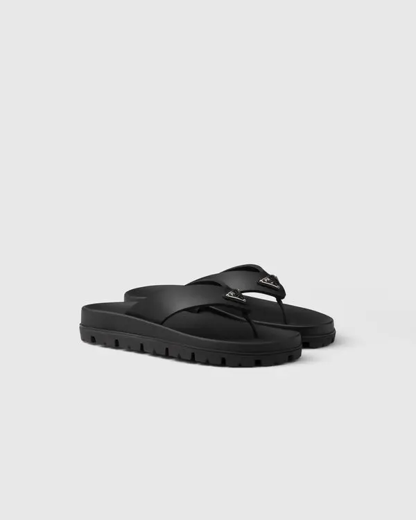 Prada Rubber Thong Sandals - Black