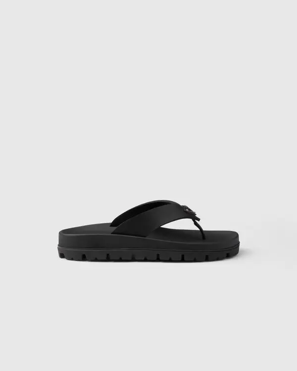 Prada Rubber Thong Sandals - Black