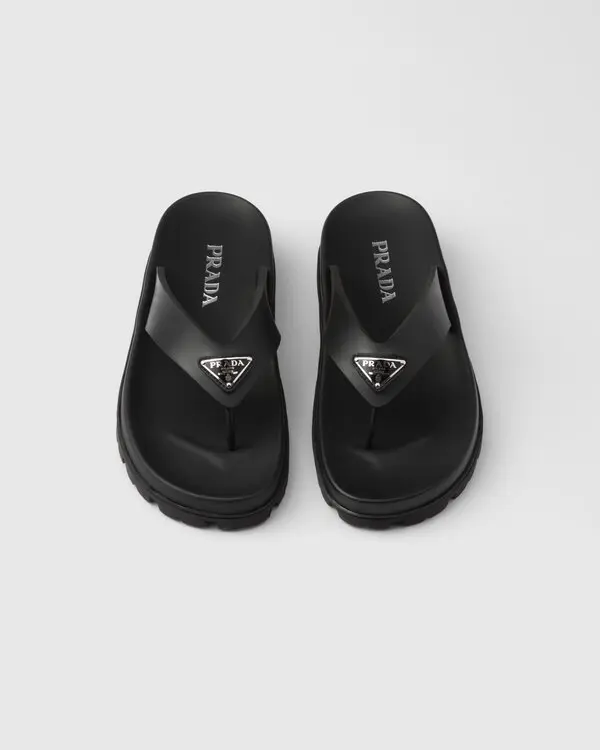 Prada Rubber Thong Sandals - Black