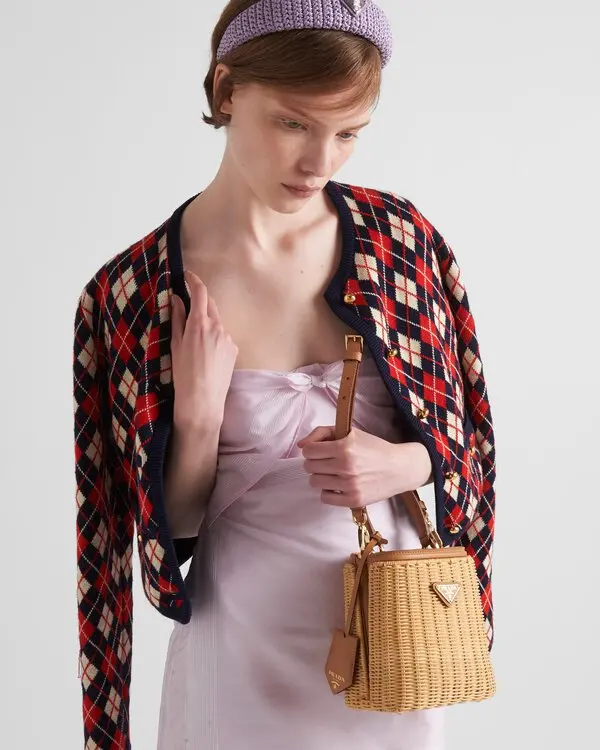 Prada Panier Mini Wicker And Leather Bag