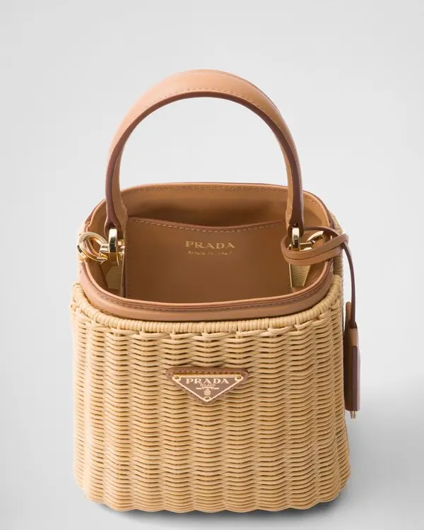 Prada Panier Mini Wicker And Leather Bag