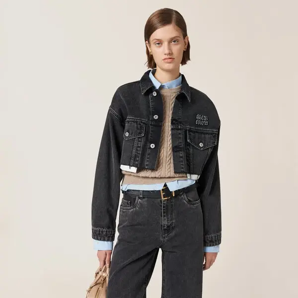 Miu Miu Denim Blouson Jacket - Black | Editorialist