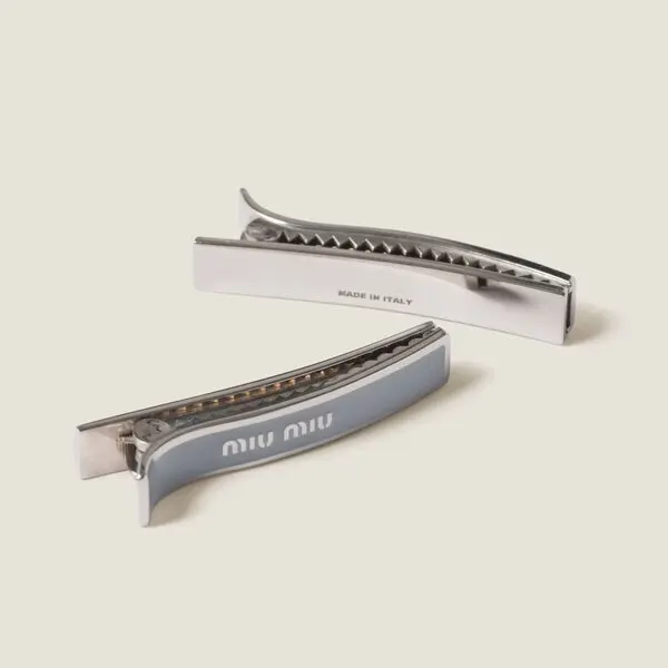 Miu Miu Enameled Metal Hair Clips - Cornflower Blue  display picture 3