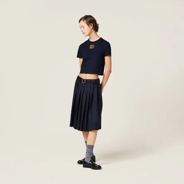 Miu Miu Cotton Jersey T-Shirt - Navy | Editorialist