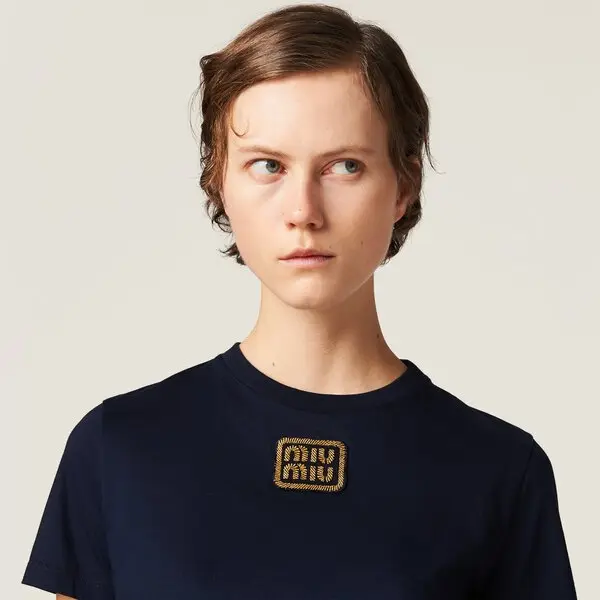 Miu Miu Cotton Jersey T-Shirt - Navy | Editorialist