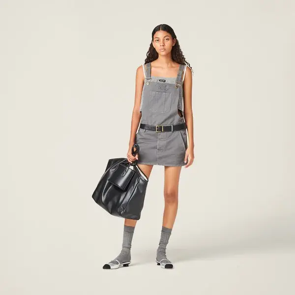 Miu Miu Gart-Dyed Gabardine Overall Mini-Dress - Iron Gray | Editorialist