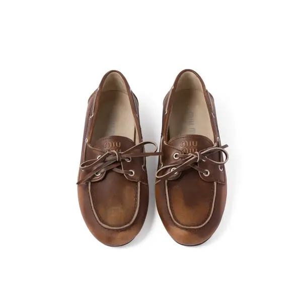 Miu Miu Unlined Leather Boat Shoes
