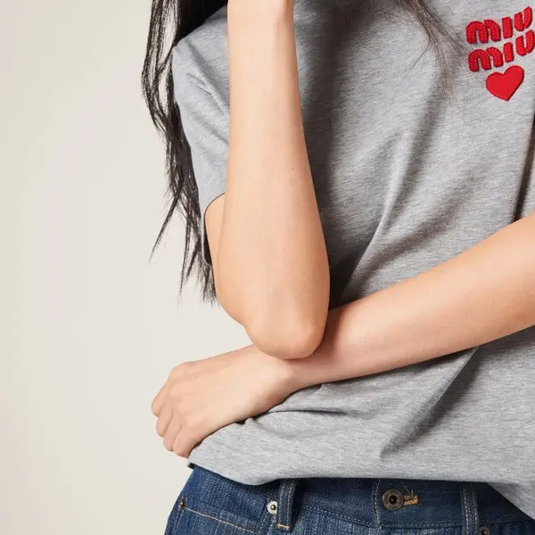 Miu Miu Cotton Jersey T-Shirt - Grey | Editorialist