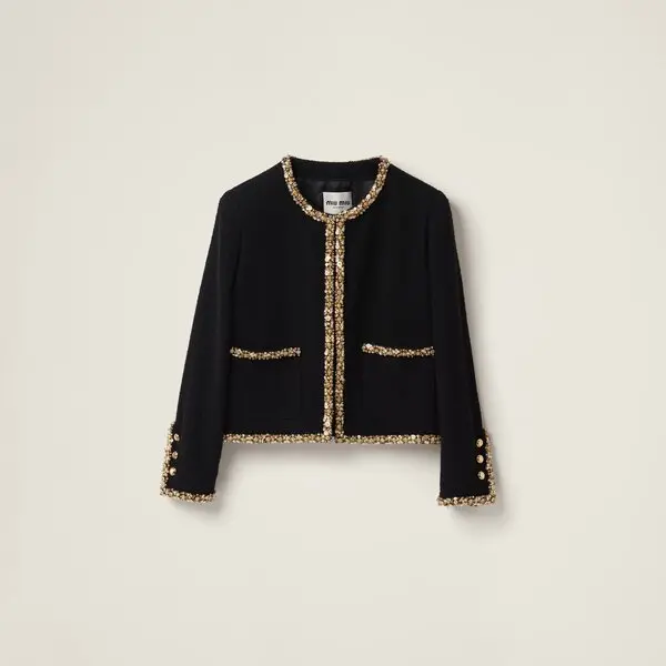 ジャケット MiuMiu | Single-breasted tweed jacket Miu Miu Single-Breasted Tweed Jacket - Black | Editorialist