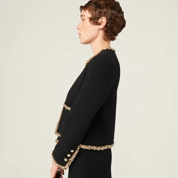 Miu Miu Single-Breasted Tweed Jacket - Black | Editorialist