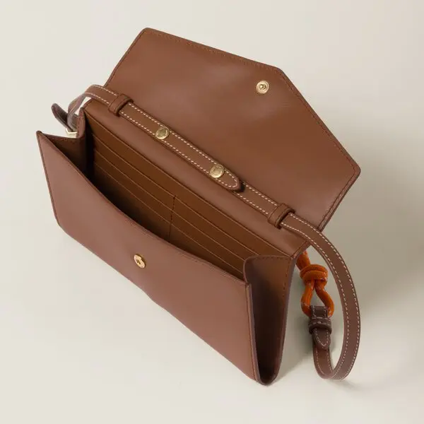 Miu Miu Leather Wallet With Leather And Cord Shoulder Strap