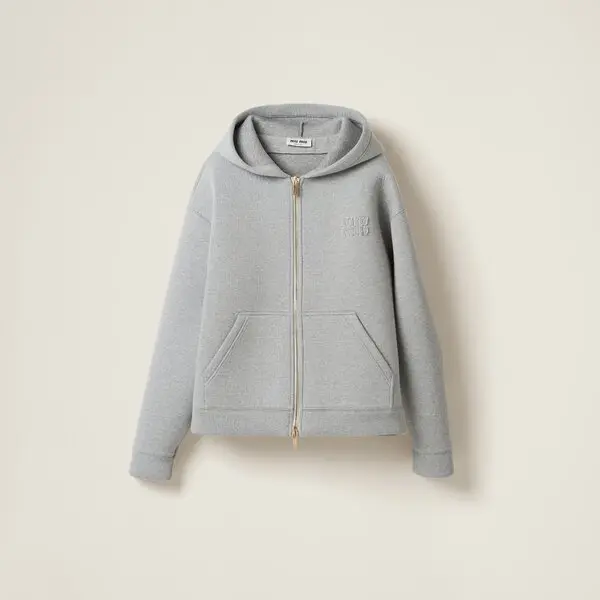 Miu Miu Embroidered Cotton Hoodie - Grey | Editorialist