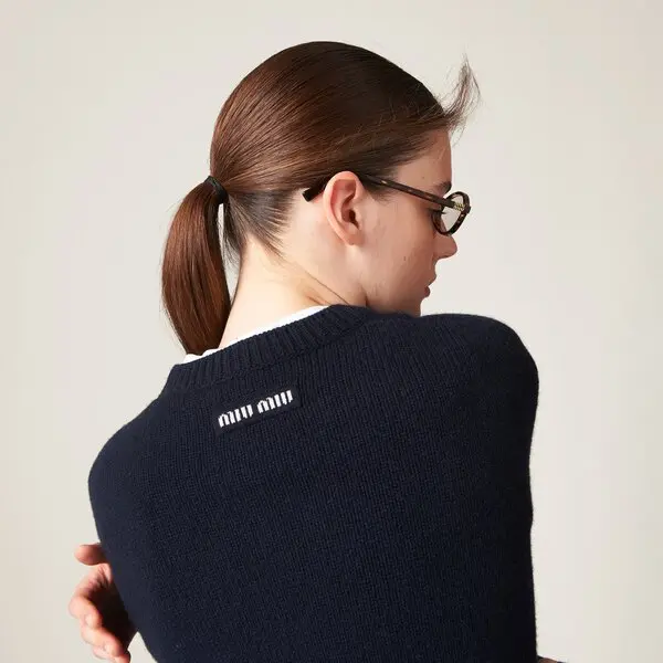セール！miumiu 春物セーター(ネイビー) Navy Cashmere Polo Sweater | Miu Miu - United States