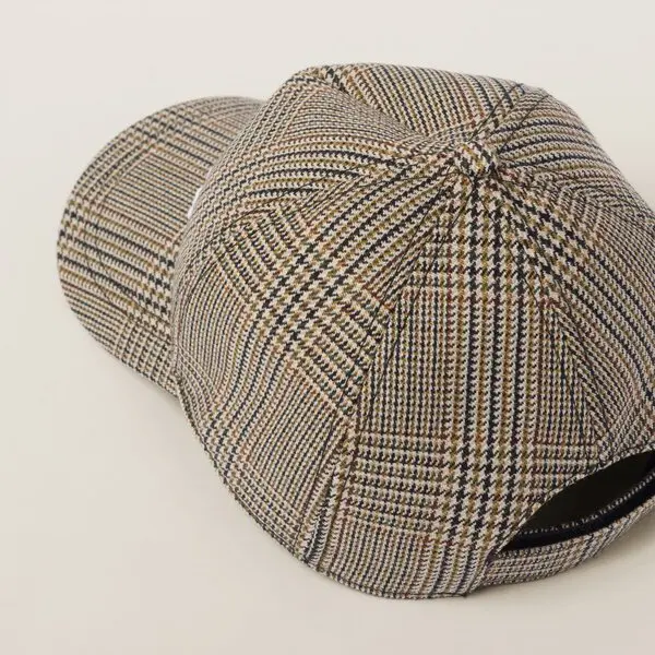 miu miu チェック柄 ツイードキャップ Sサイズ Miu Miu Prince Of Wales Checked Wool Baseball Cap - Tobacco