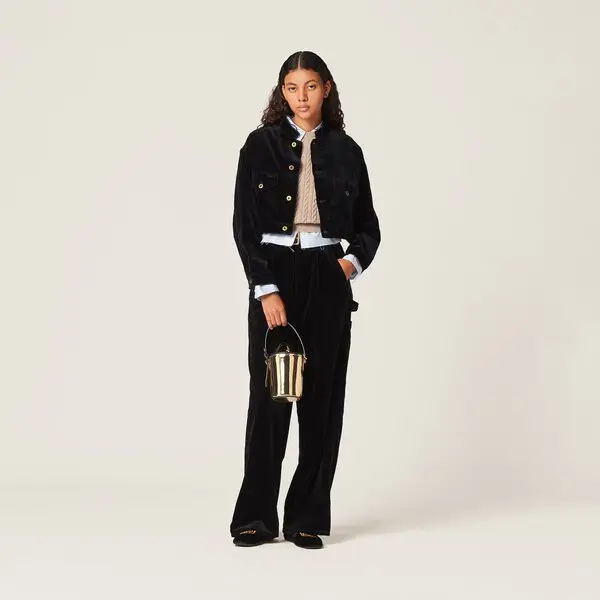 Miu Miu Washed Velvet Blouson Jacket - Black | Editorialist
