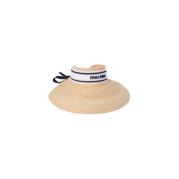 Miu Miu Raffia Effect Visor - Tan/white