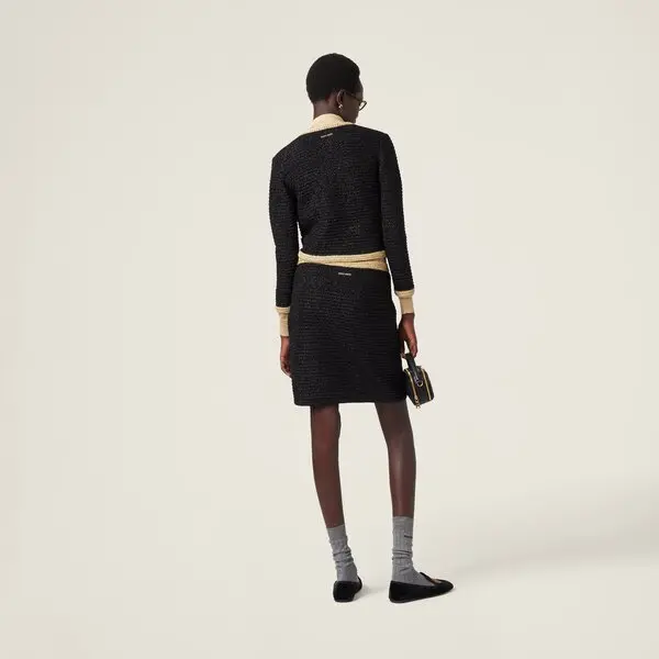miu miu ラメ入り黒ショート丈カーディガン Miu Miu Lamé Crochet Cardigan - Black | Editorialist