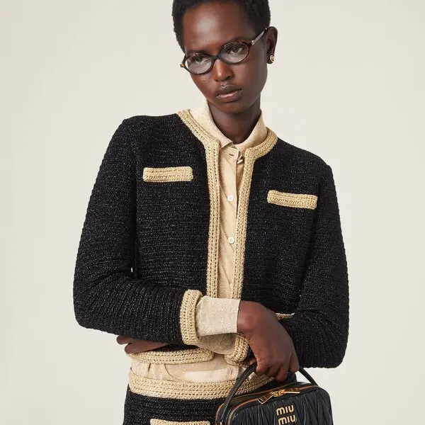 Miu Miu Lamé Crochet Cardigan - Black | Editorialist