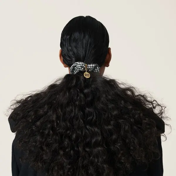 Miu Miu Gingham Check Wool Scrunchie - Black/White | Editorialist