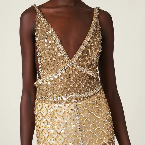 Miu Miu Embroidered Organza Dress - Sand Beige | Editorialist