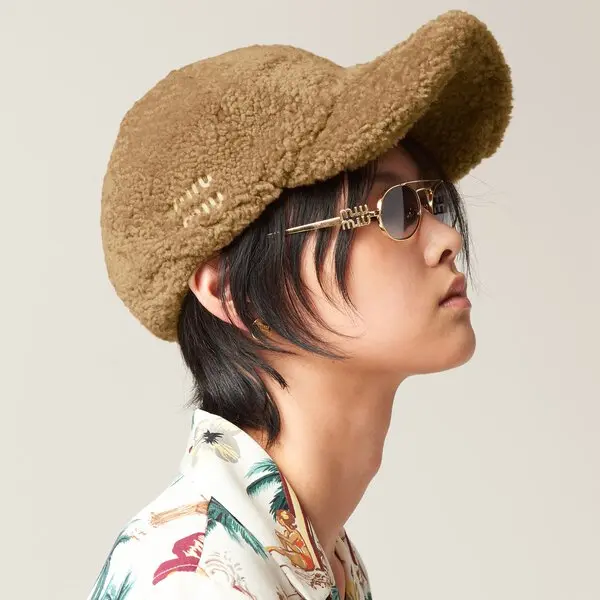 Miu Miu Faux Shearling Baseball Cap - Caramel | Editorialist