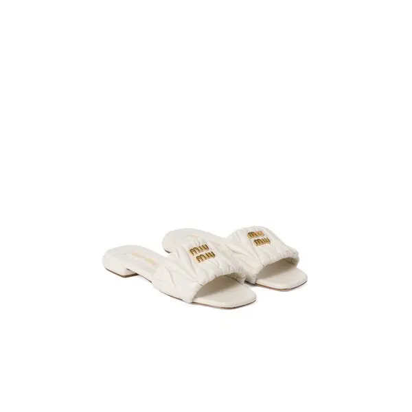 Miu Miu Matelassé Nappa Leather Slides - White