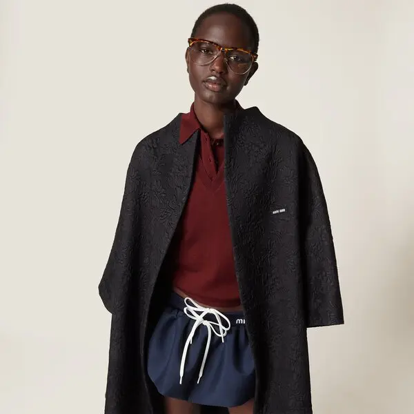 Miu Miu Single-Breasted Matelassé Effect Jacquard Cape - Black