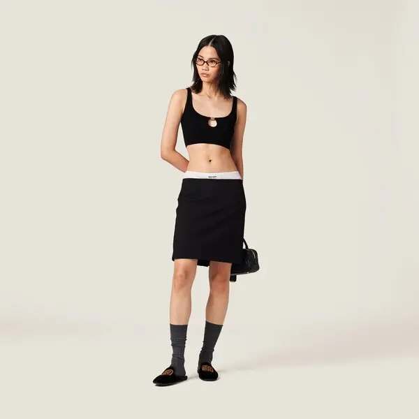 MIU MIU ブラック タンクトップ 38 ☆可愛くてお洒落☆【MiuMiu】ロゴ入り ビスコース タンクトップ