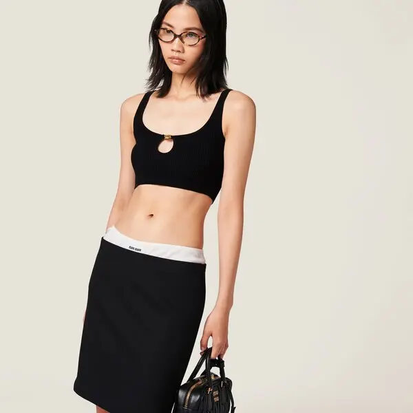 miu miu ブラック タンクトップ　S ☆可愛くてお洒落☆【MiuMiu】ロゴ入り ビスコース タンクトップ