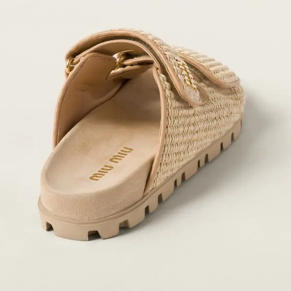 Miu Miu Raffia-Effect Woven Fabric Slides - Natural | Editorialist
