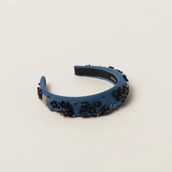 Miu Miu Denim Headband - Blue/Black | Editorialist