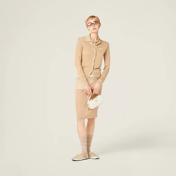 Miu Miu Lamé Knit Cardigan - Gold | Editorialist