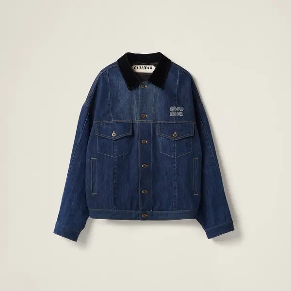 Miu Miu Denim Trucker Jacket - Navy | Editorialist