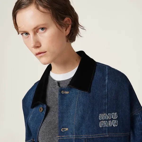 Miu Miu Denim Trucker Jacket - Navy | Editorialist
