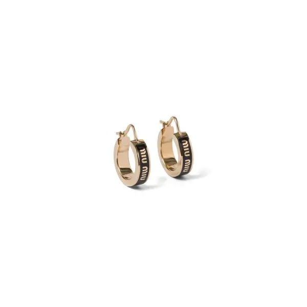 Miu Miu Enameled Metal Hoop Earrings - Black