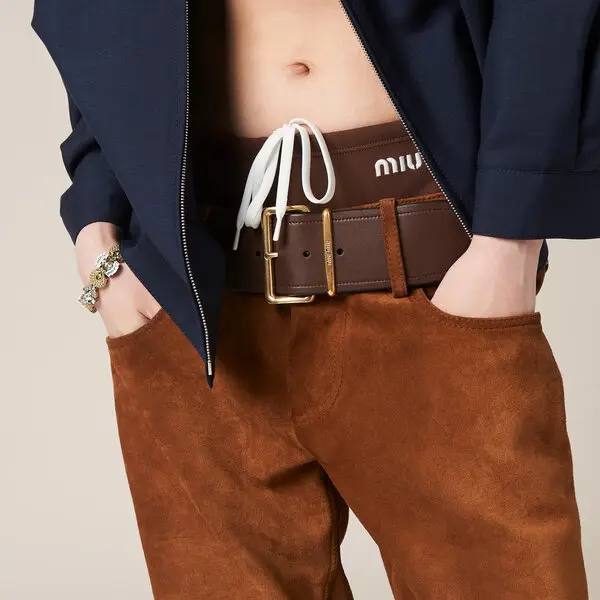 mkd3337 　MIU MIU ブラウン 5ポケットパンツ Miu Miu Suede Pants - Cinnamon | Editorialist